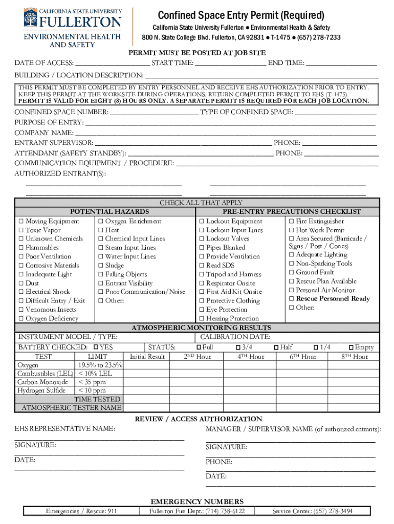 Fillable Online ehs fullerton Forms - Environmental Health and ...