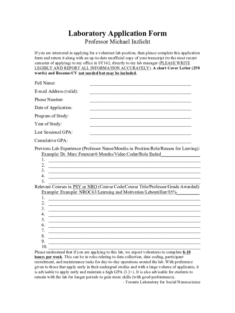 Fillable Online Laboratory Application Form2014.docx Fax Email Print ...