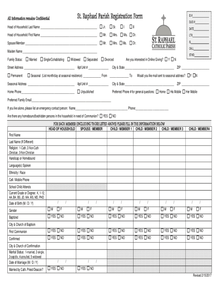 Fillable Online Raphael Parish Registration Form Fax Email Print ...