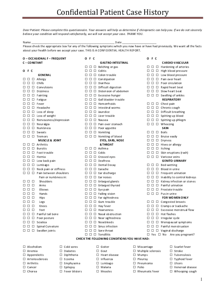 Fillable Online Confidential Patient Case History - New Hope Family ...