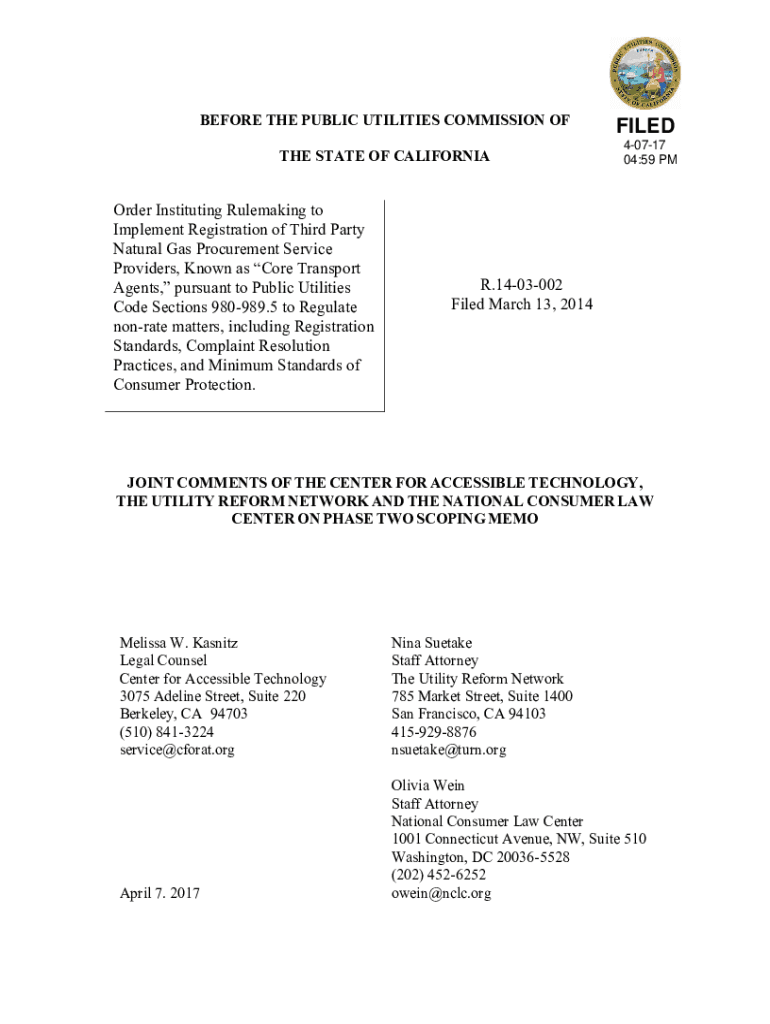 Fillable Online docs cpuc ca Order Instituting Rulemaking to Implement ...