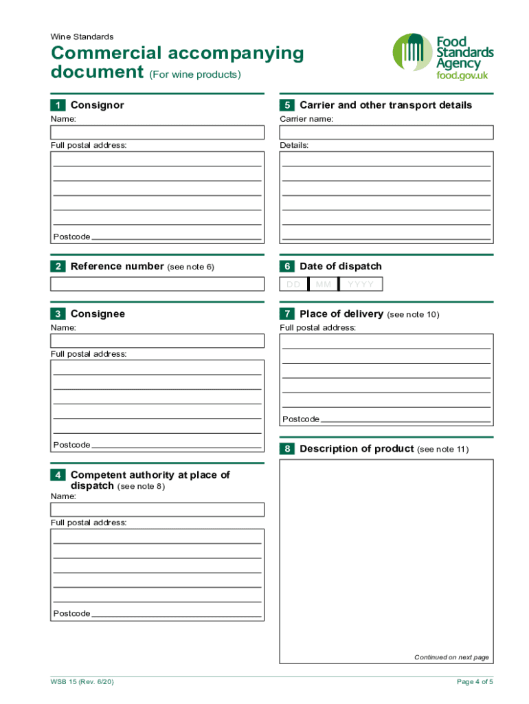 Fillable Online Wine StandardsCommercial accompanying document (WSB 15) Fax Email Print - pdfFiller