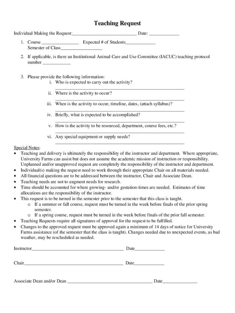 Fillable Online Teaching Request Fax Email Print - pdfFiller