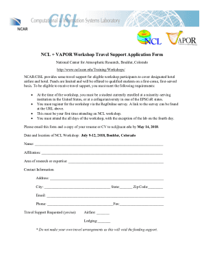 Fillable Online ncl ucar NCL + VAPOR Workshop Travel Support ...