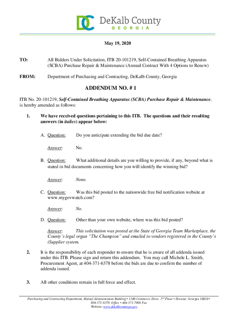 Fillable Online ADDENDUM NO. # 1 Fax Email Print - pdfFiller