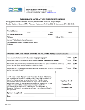 Fillable Online rn ca Public Health Nurse Applicant ID Form. Public ...