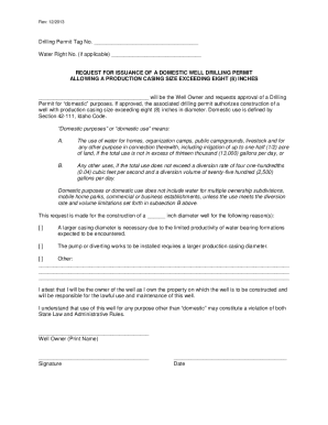 Fillable Online idwr idaho Request for Domestic Drilling Permit when ...