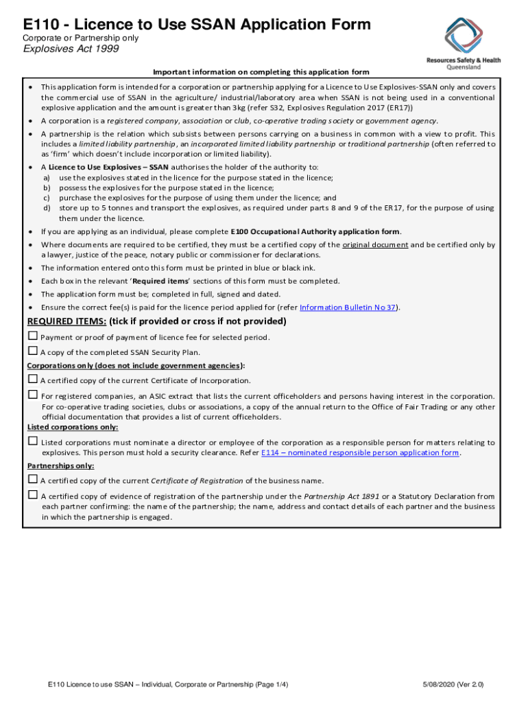 Fillable Online E110 - Application form - Licence to Use SSAN ...