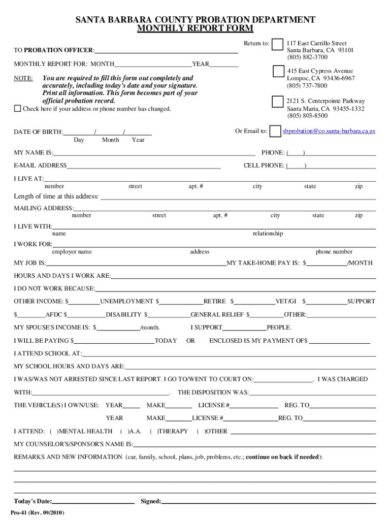 Fillable Online Monthly Report Form - Santa Barbara County - Countyofsb ... Fax Email Print ...