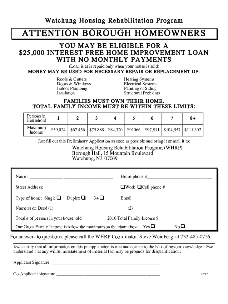 Fillable Online Affordable Housing and Redevelopment - Borough of Watchung Fax Email Print ...