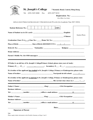 Fillable Online sjc edu APPLICATION FORM FOR SECONDARY 1 DISCRETIONARY ...