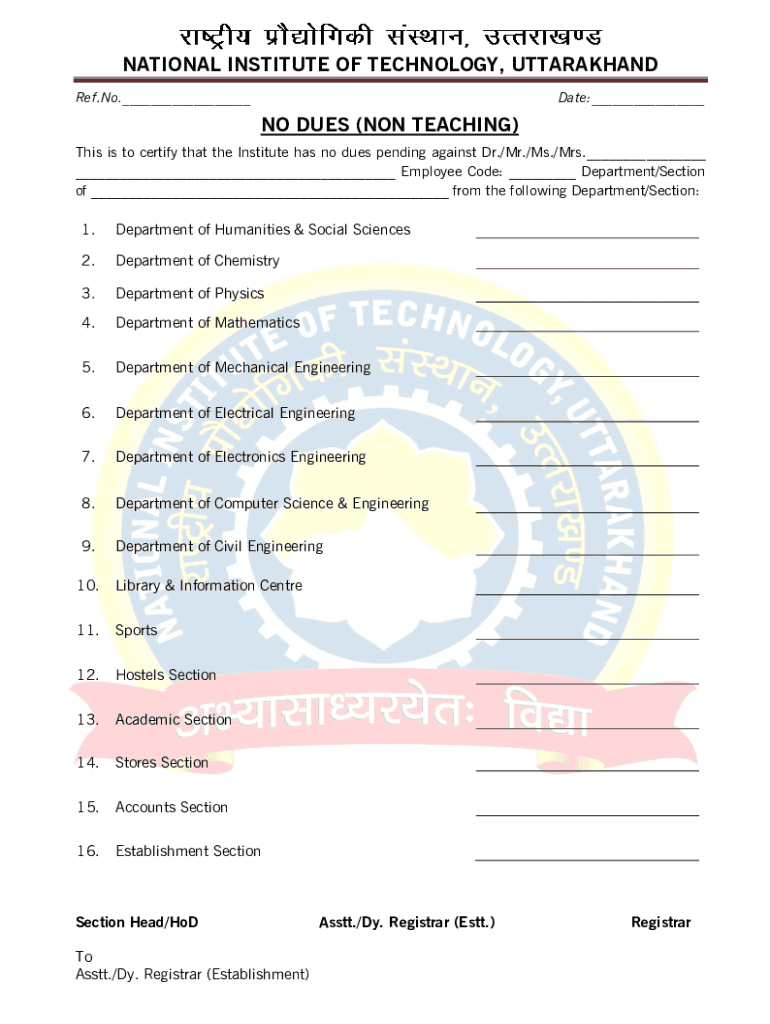 Fillable Online nituk ac Fillable Online nituk ac NO DUES FOR TEACHING ...