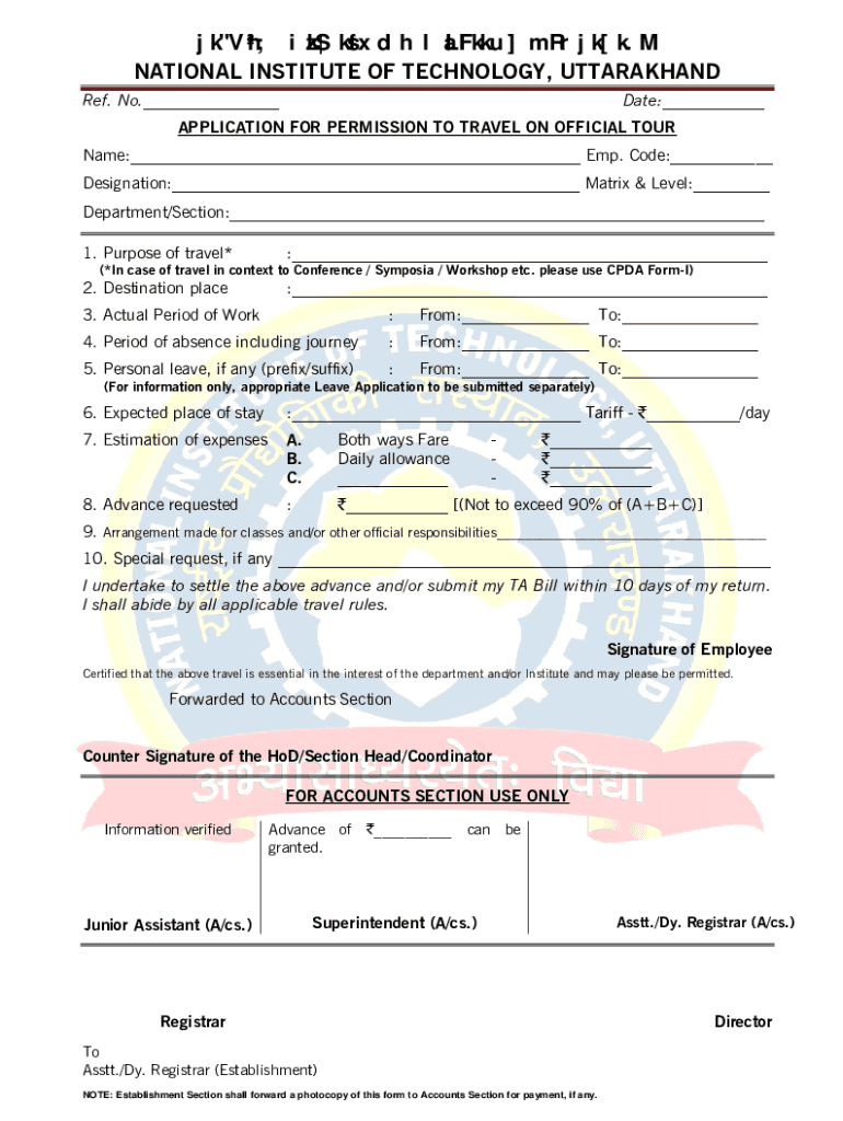 Fillable Online nituk ac Fillable Online nituk ac Tour Plan Form - Nit ...