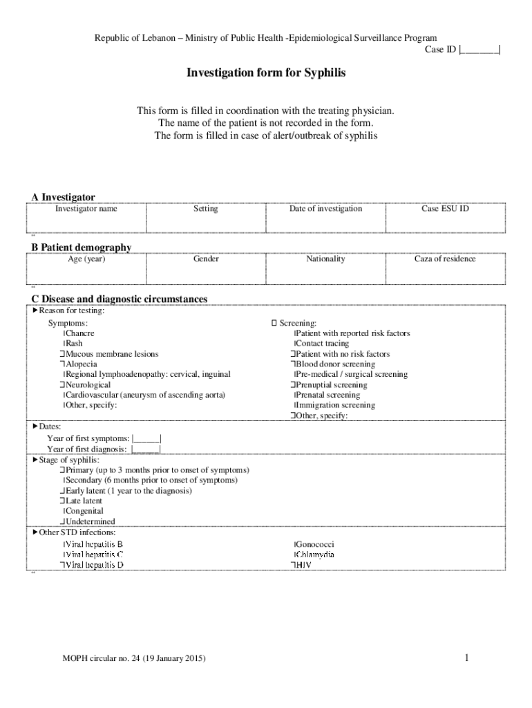 Fillable Online Investigation form for Syphilis Fax Email Print - pdfFiller
