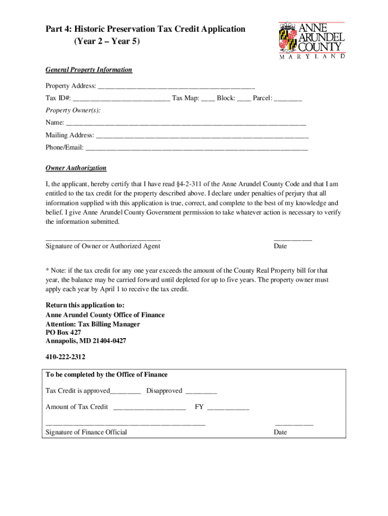 Fillable Online Part 4: Historic Preservation Tax Credit Application ...