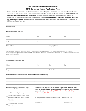 Fillable Online 2017 Corporate Partner Application Form - Aim Fax Email ...