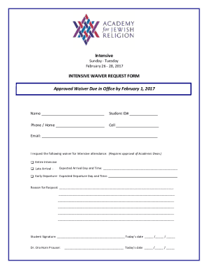 Fillable Online INTENSIVE WAIVER REQUEST FORM Fax Email Print - pdfFiller