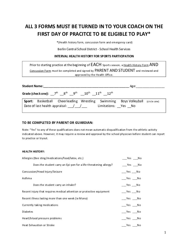 Fillable Online PLEASE RETURN COMPLETED FORMS TO YOUR COACH OR THE ...