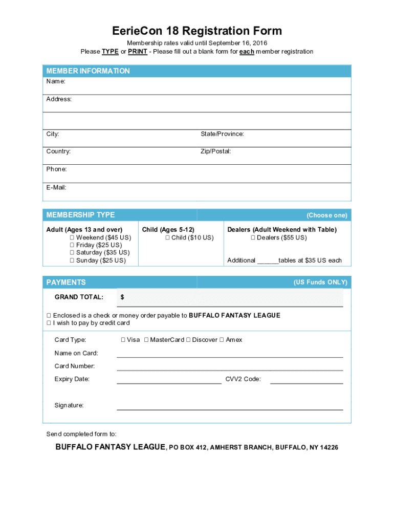 Fillable Online EerieCon 18 Registration Form Fax Email Print - pdfFiller