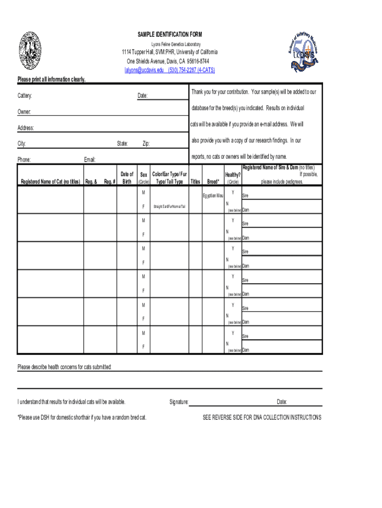 Fillable Online SAMPLE IDENTIFICATION FORM Fax Email Print - pdfFiller