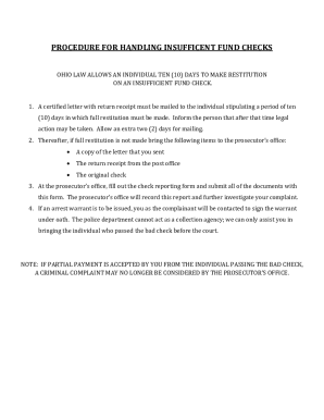 Fillable Online PROCEDURE FOR HANDLING INSUFFICENT FUND CHECKS Fax ...