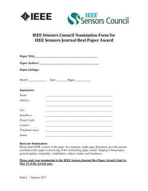Fillable Online IEEE Sensors Journal Best Paper Award Fax Email Print ...