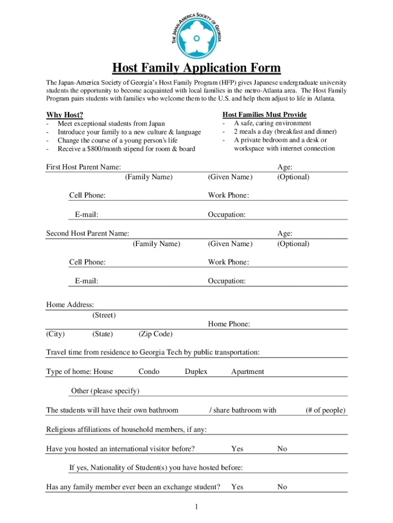 Fillable Online Host Family Application Form - Safe Families for ...