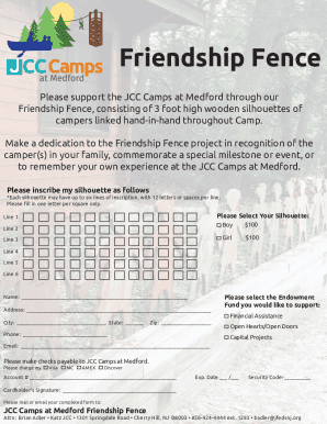 Fillable Online Download the JCC Camps at Medford Friendship Fence form Fax Email Print - pdfFiller