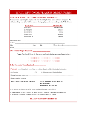 Fillable Online WALL OF HONOR PLAQUE ORDER FORM Fax Email Print - pdfFiller