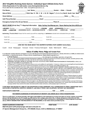 Fillable Online 2017 ShopRite Nutmeg State Games Individual Sport ...