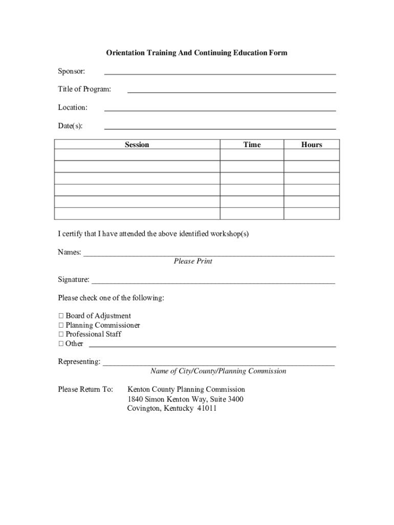 Fillable Online Orientation Training And Continuing Education Form Fax ...