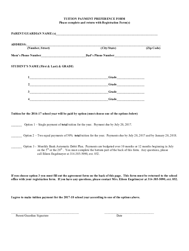 Fillable Online ST. PAUL SCHOOL PAYMENT PREFERENCE EVERY PARENT MUST ...