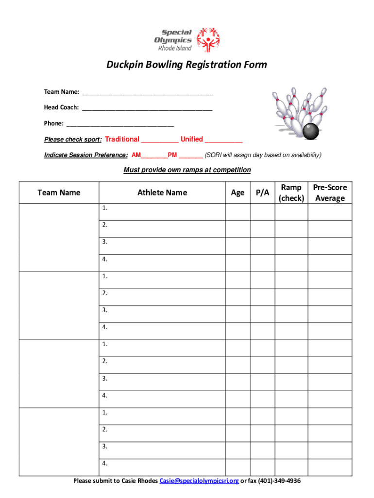 Fillable Online Duck-Pin Bowling Registration Form - Special Olympics ...