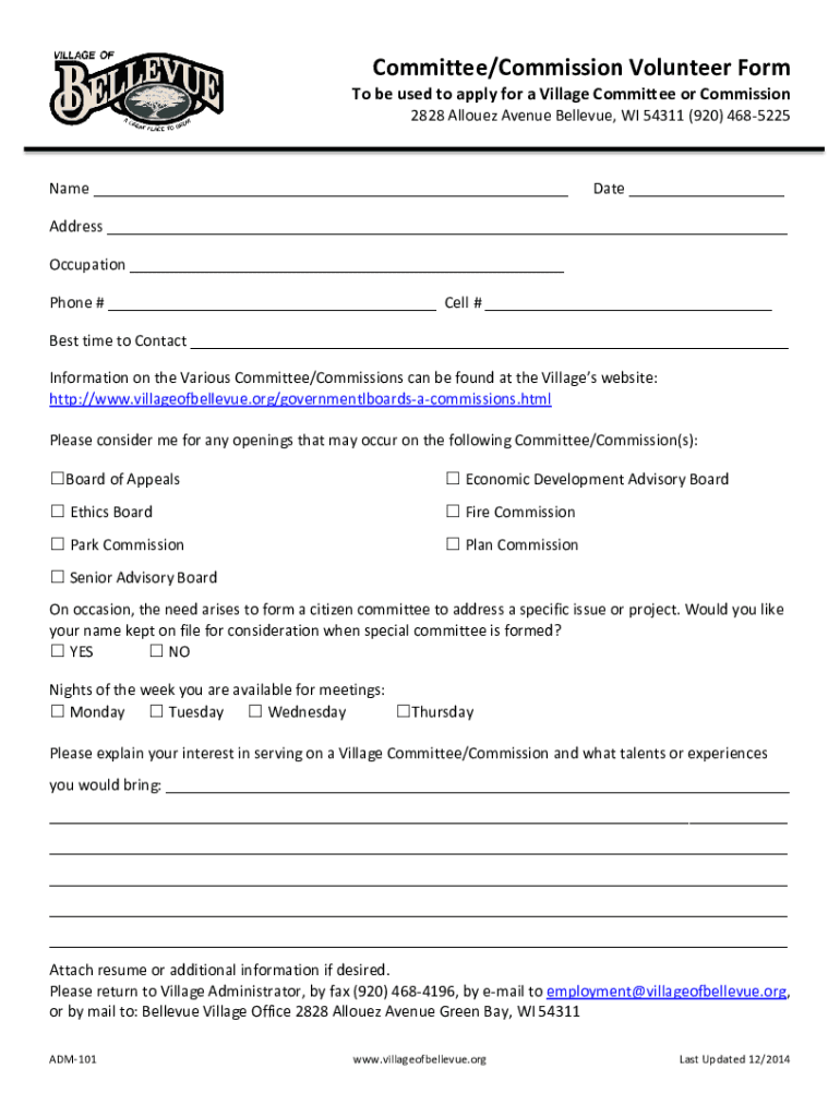 Fillable Online Committee/Commission Volunteer Form Fax Email Print ...