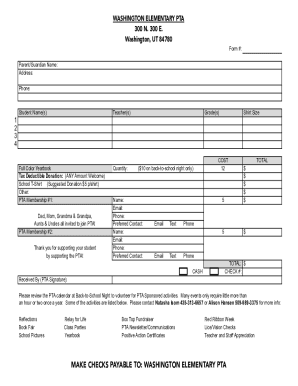 Fillable Online PTA Back to School Night Order Form Note 2016-17.xls ...