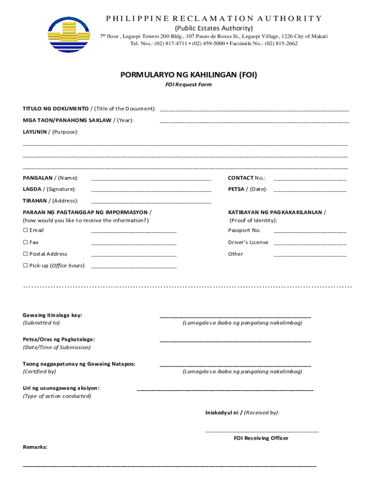 Fillable Online Republic of the Philippines PHILIPPINE RECLAMATION ...