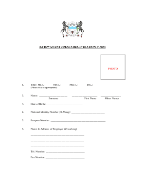 Fillable Online Students Registration Form Botswana Embassy Stockholm ...