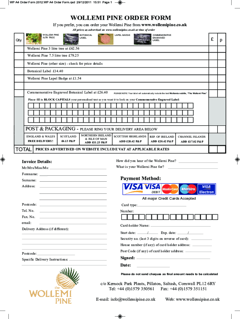 Fillable Online WP A4 Order Form.qxd Fax Email Print - pdfFiller