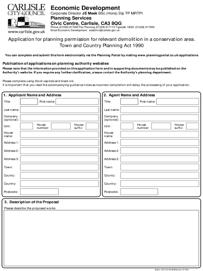 Fillable Online carlisle gov Application for Listed Building Consent ...