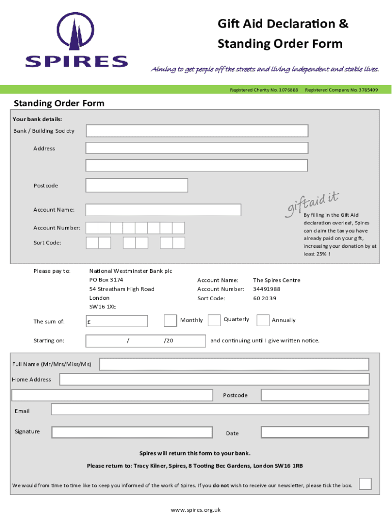 Fillable Online spires org Gift Aid Declaration & Fax Email Print ...