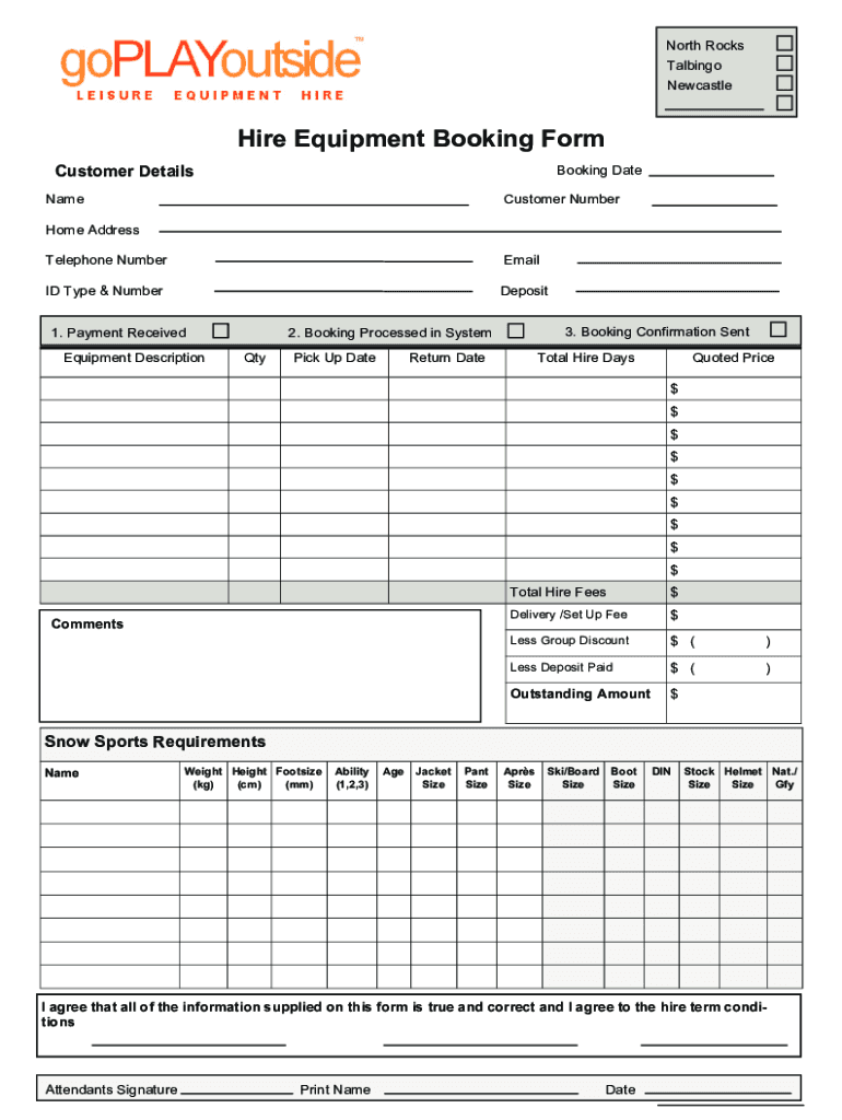 Fillable Online hire equipment booking form Fax Email Print - pdfFiller