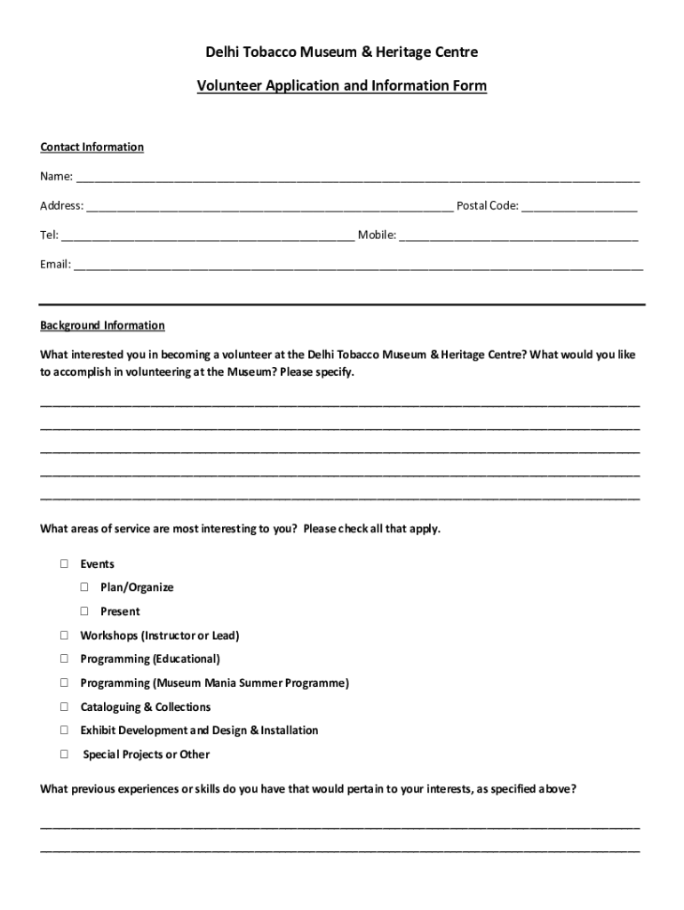 Fillable Online What interested you in becoming a volunteer at the ...