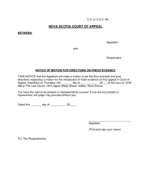 Fillable Online courts ns Notice of motion for directions on fresh ...