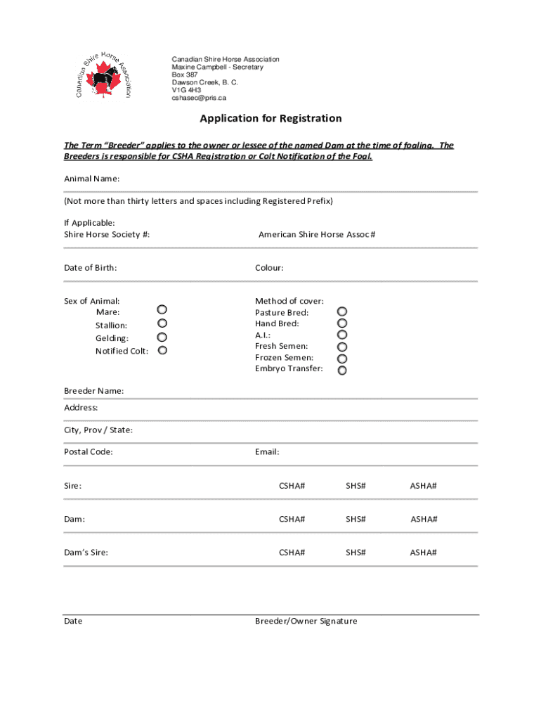Fillable Online Stallion Service Certificate - Canadian Shire Horse ...