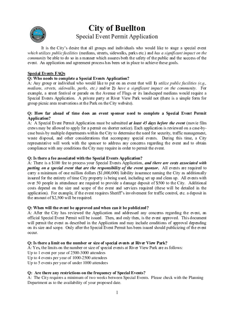 Fillable Online Fillable Online Special Event Permit Application - City ...