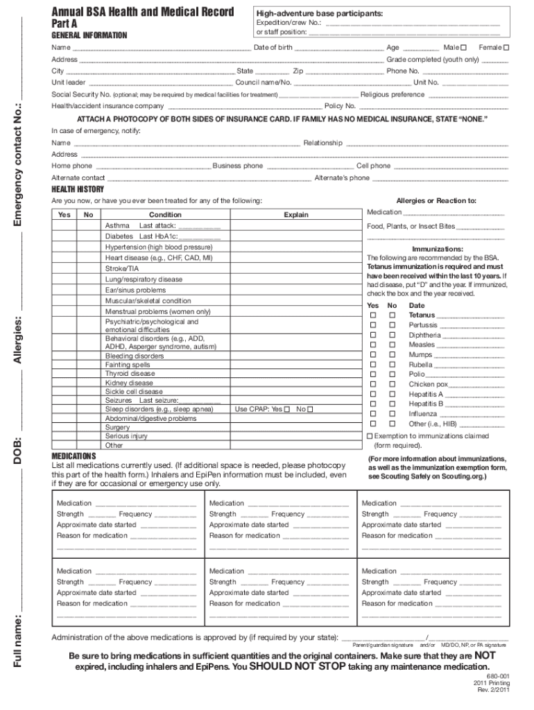 Fillable Online Bsa Health Form - Fill Online, Printable, Fillable ...