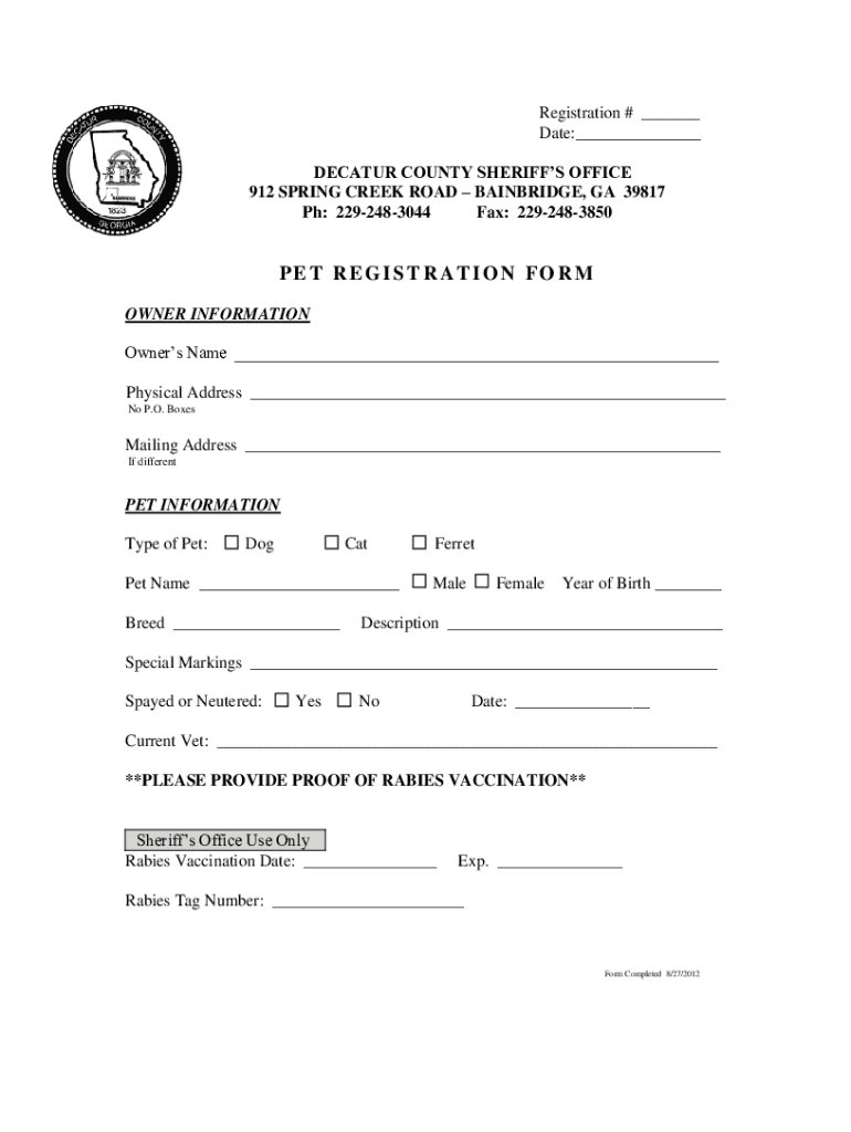 Fillable Online DECATUR COUNTY SHERIFFS OFFICE Fax Email Print - pdfFiller