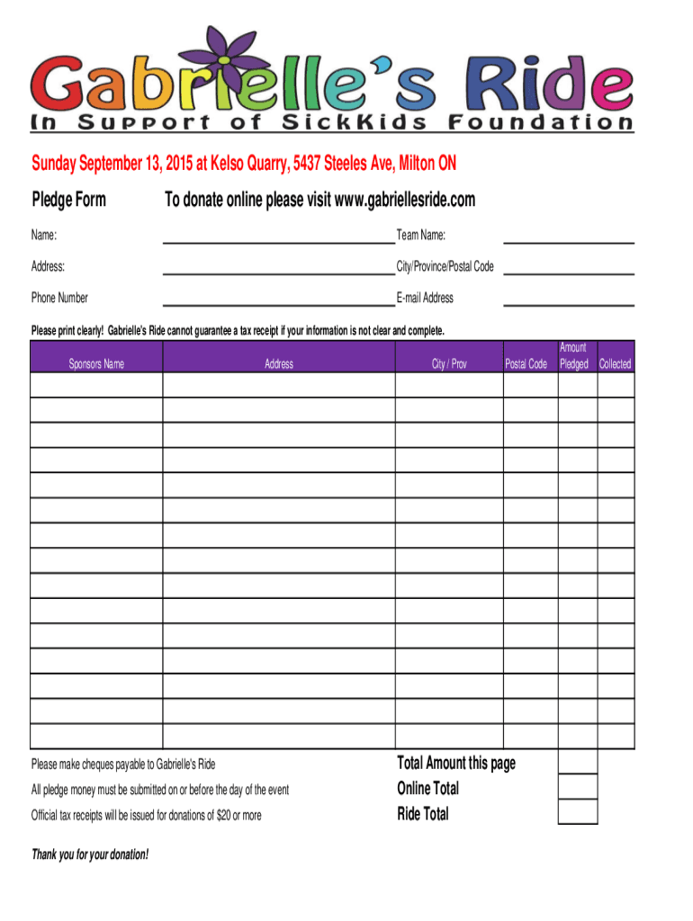 Fillable Online Fillable Online Pledge form milton family fun run, june ...