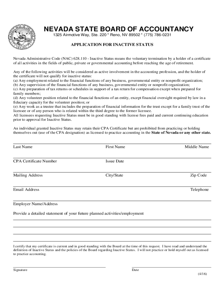 Fillable Online Nevada Administrative Code (NAC) 628 Fax Email Print ...