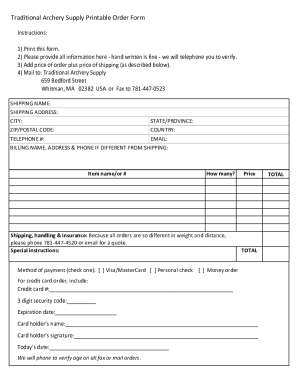 Fillable Online Traditional Archery Supply Printable Order Form Fax ...